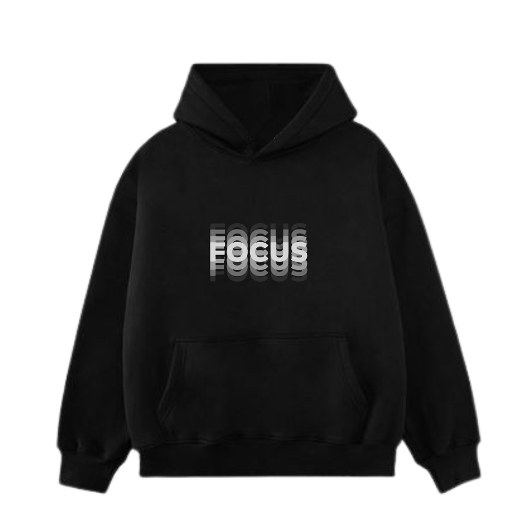 Focus Black Oversized Hoodie | Layered Typography Print - RoMan Creations