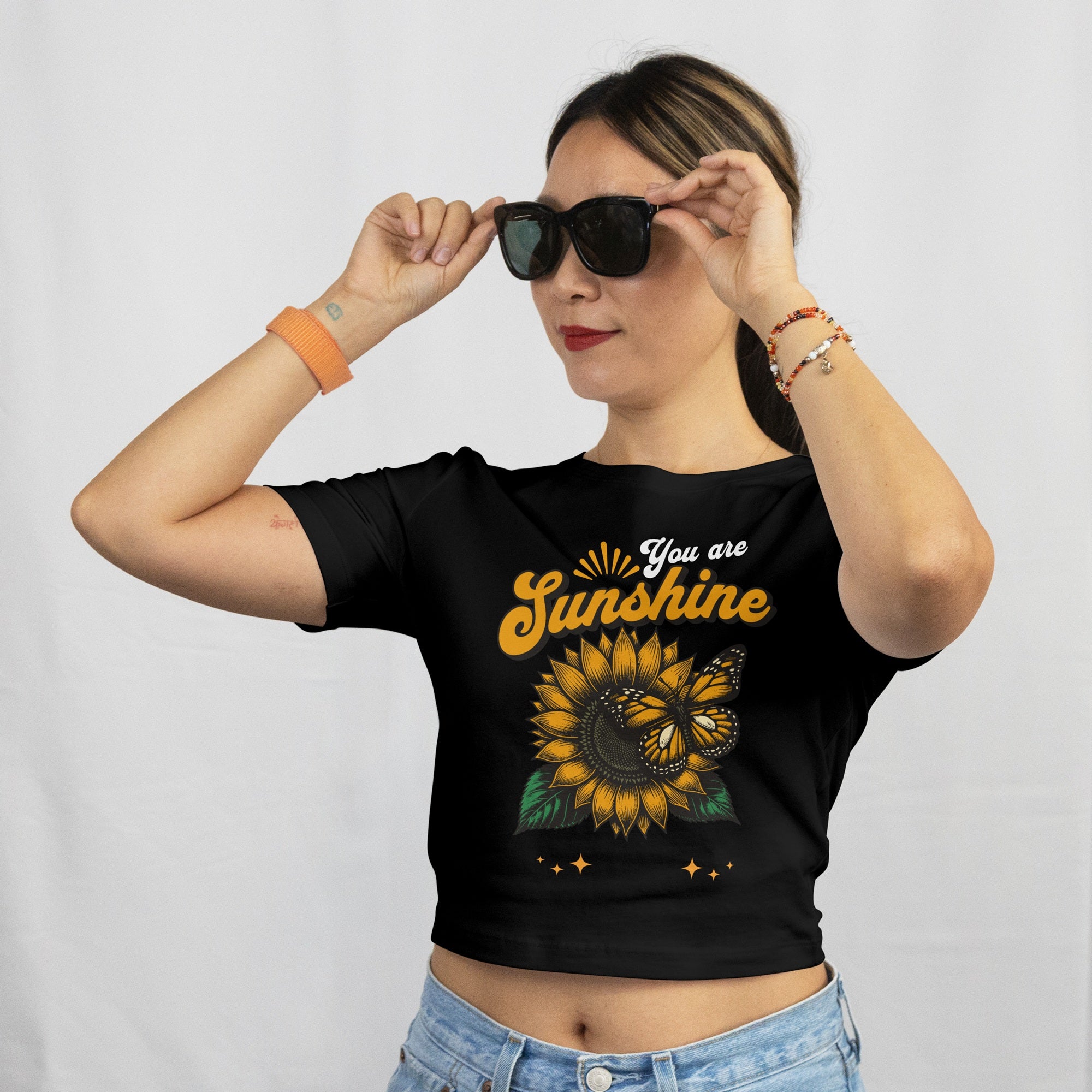 Crop Top With "you are sunshine - sunflower" Print - RoMan Creations